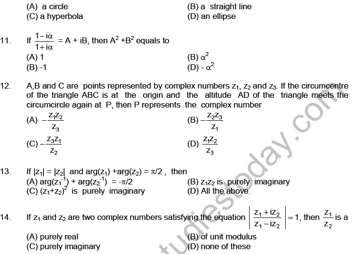 JEE Mathematics Complex Numbers MCQs Set C with Answers